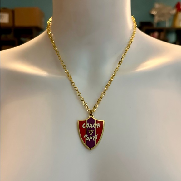 Coach | Jewelry | Coach Large Purple Red Enamel Poppy Crest Pendant ...